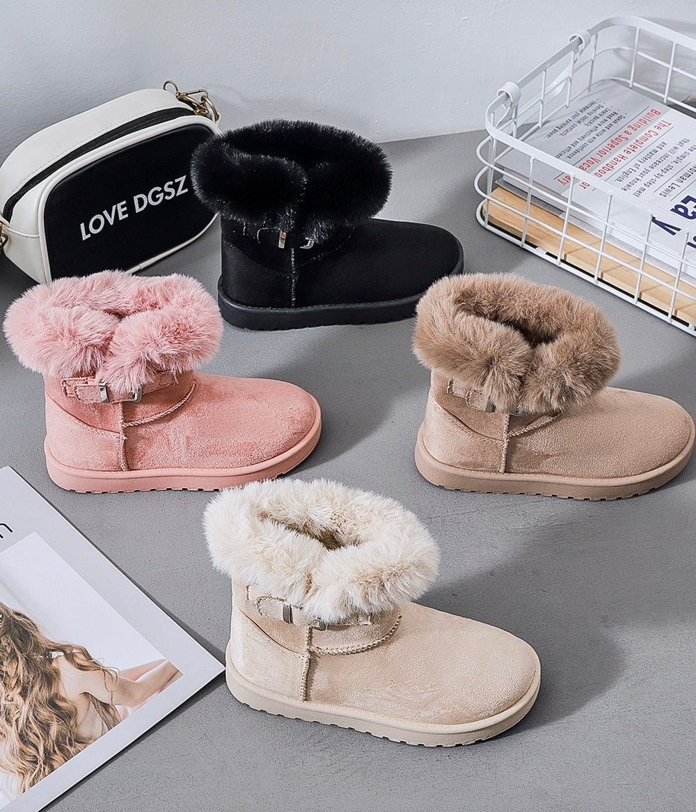 Girls Winter Fur Boots With Side Buckle In Cream – Kidz Emporium
