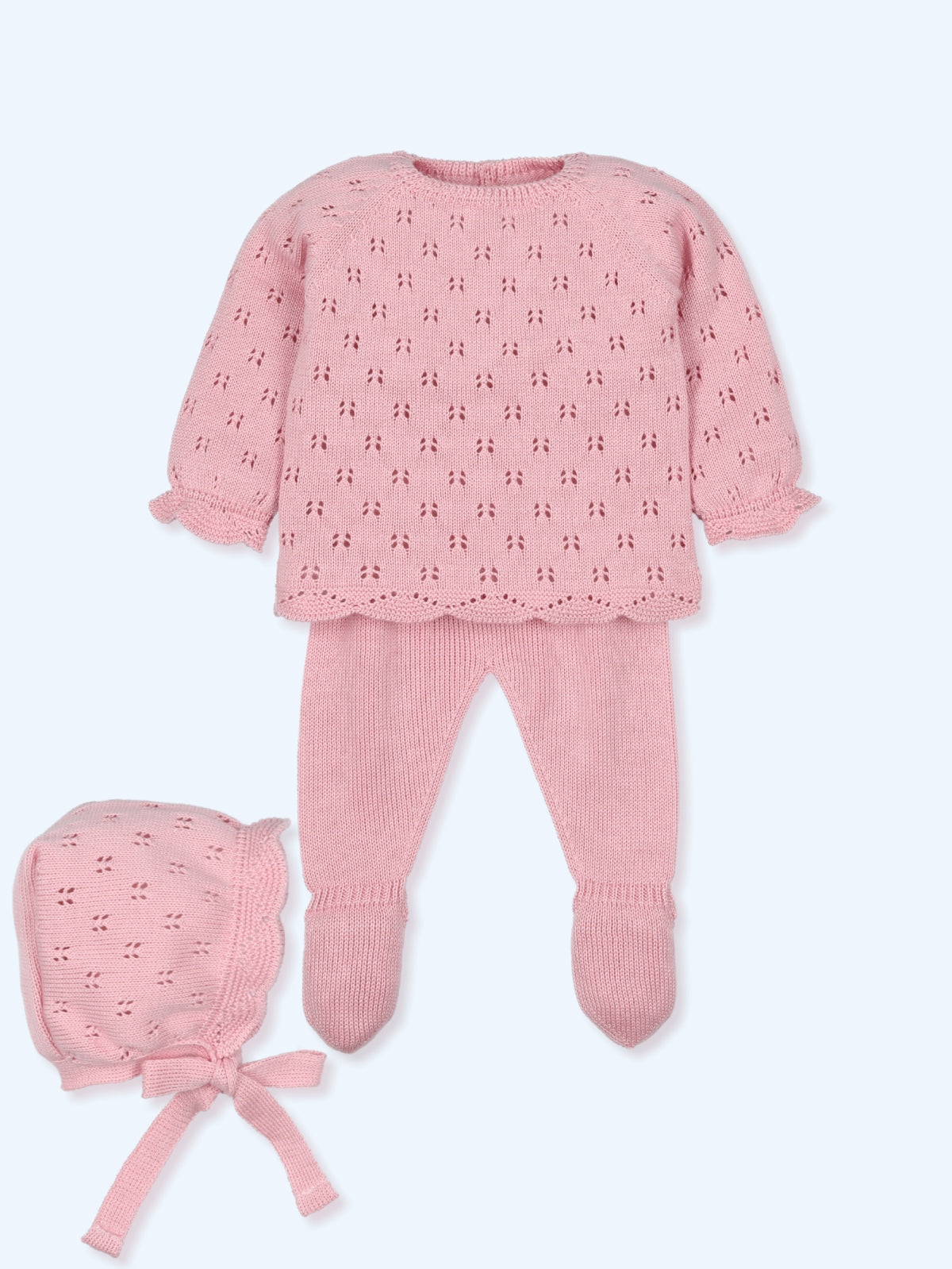 Baby Girl Three-Piece Pink Outfit with Knitted Sweater, Closed Feet Tr ...