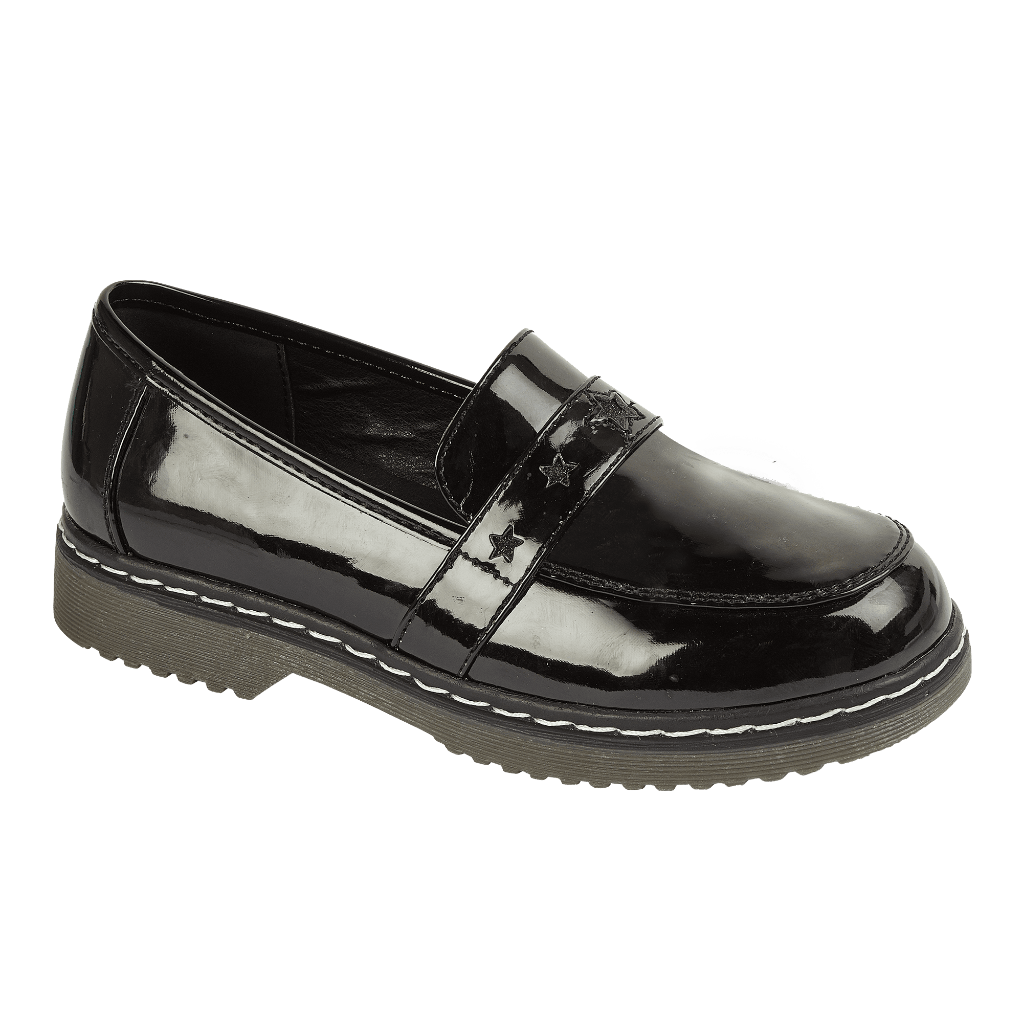 Girls Black Patent Slip On Loafer With Chunky Sole School Shoes – Kidz ...