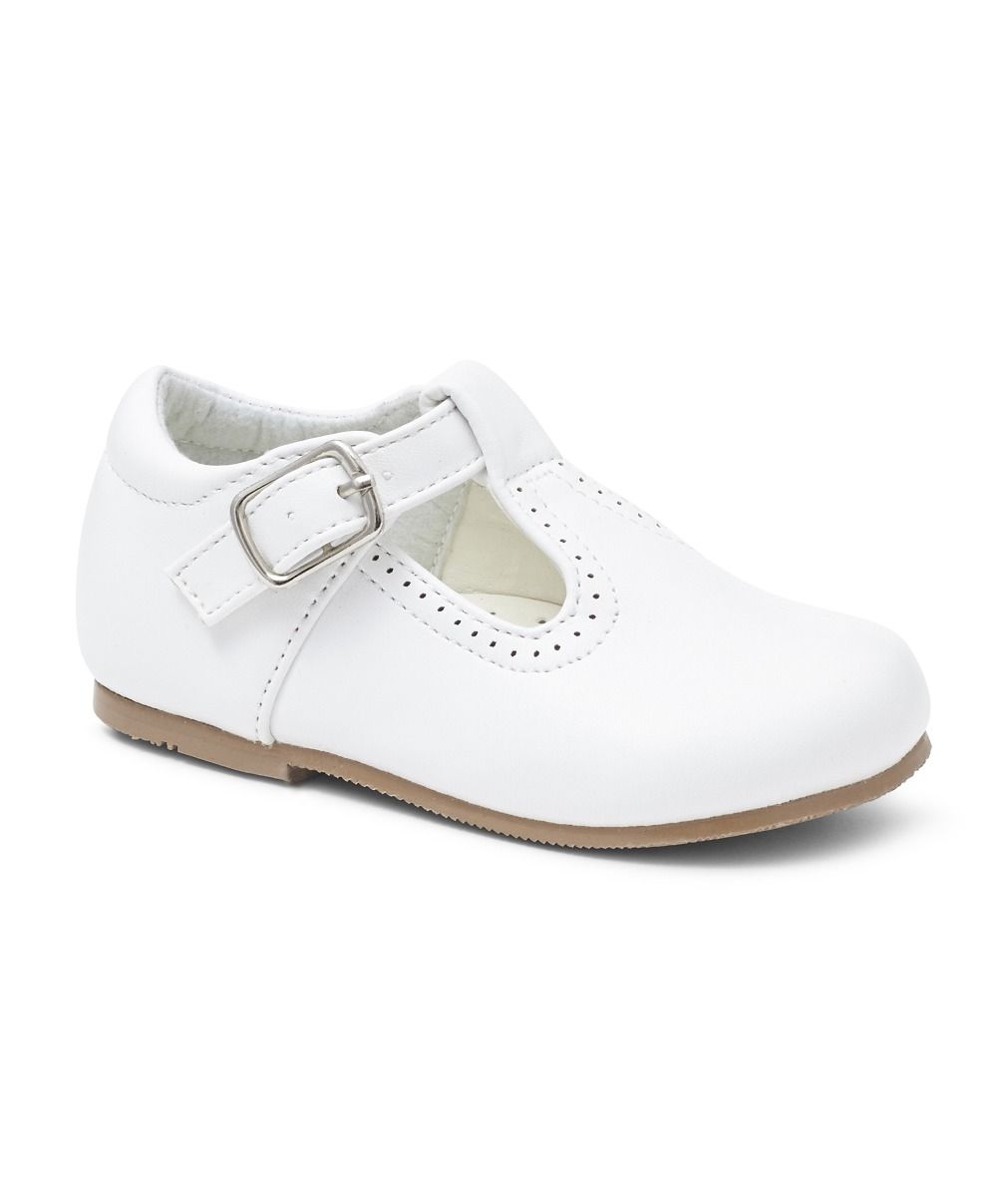 Girls Matt Finish T Bar Shoe In White – Kidz Emporium